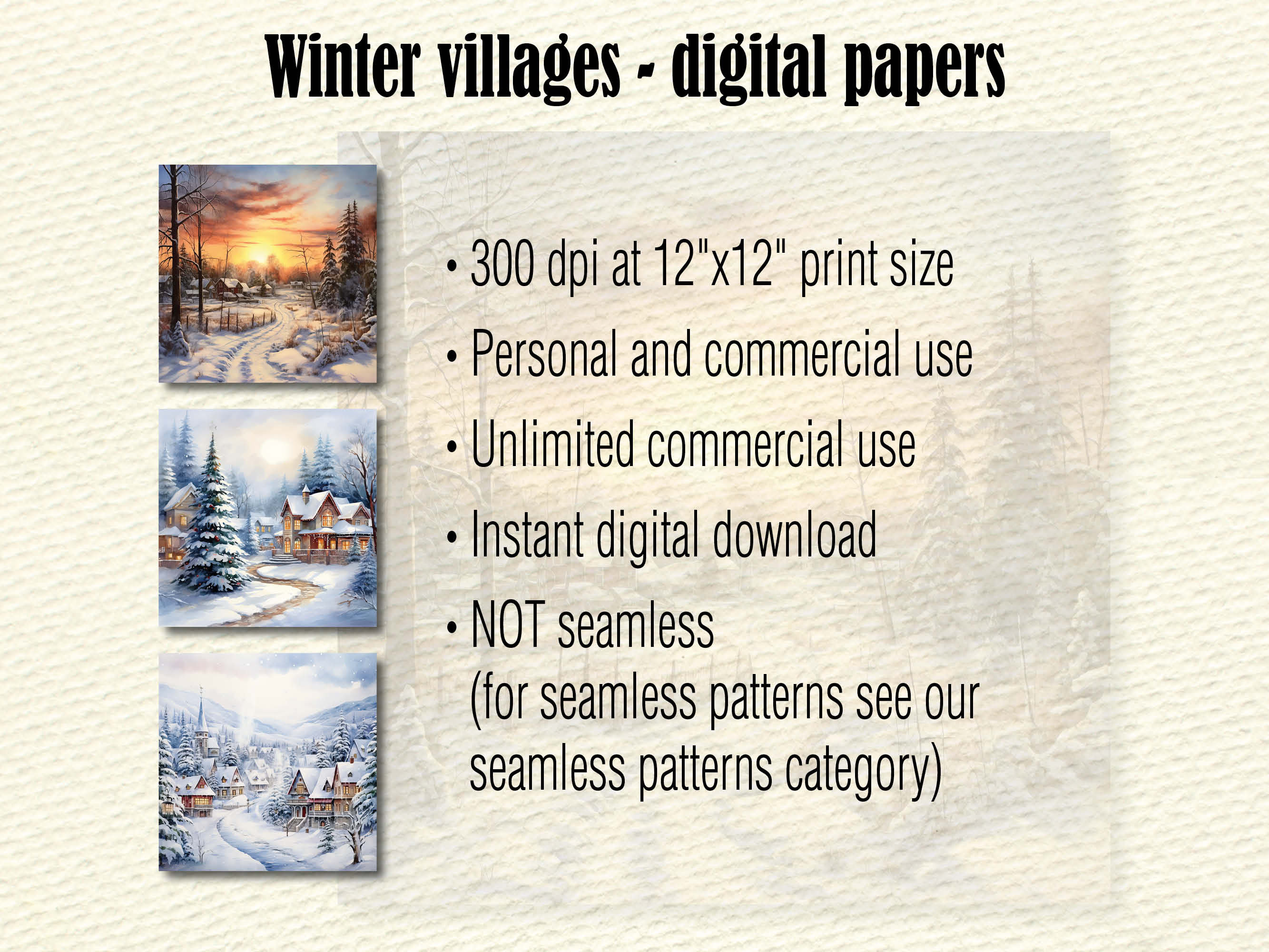 Watercolor Winter Village Digital Paper, Christmas Village Winter ...