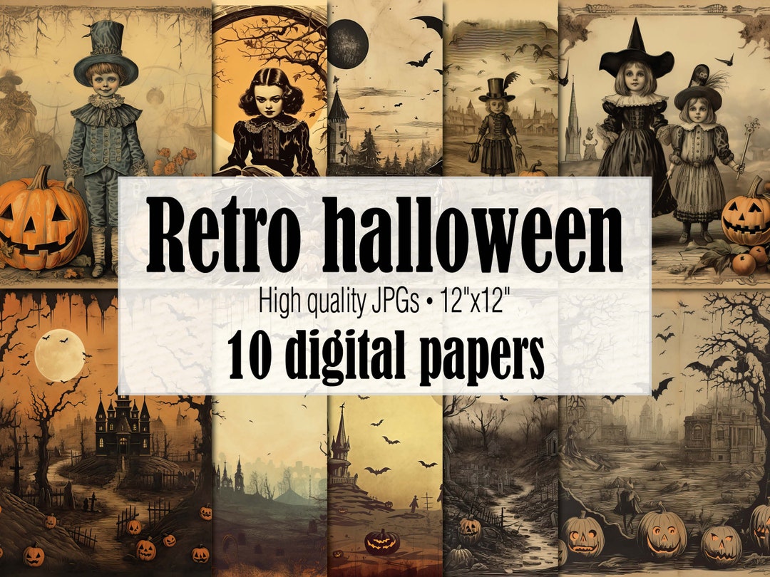 Retro Halloween Digital Paper, Vintage Halloween Printable Scrapbook ...