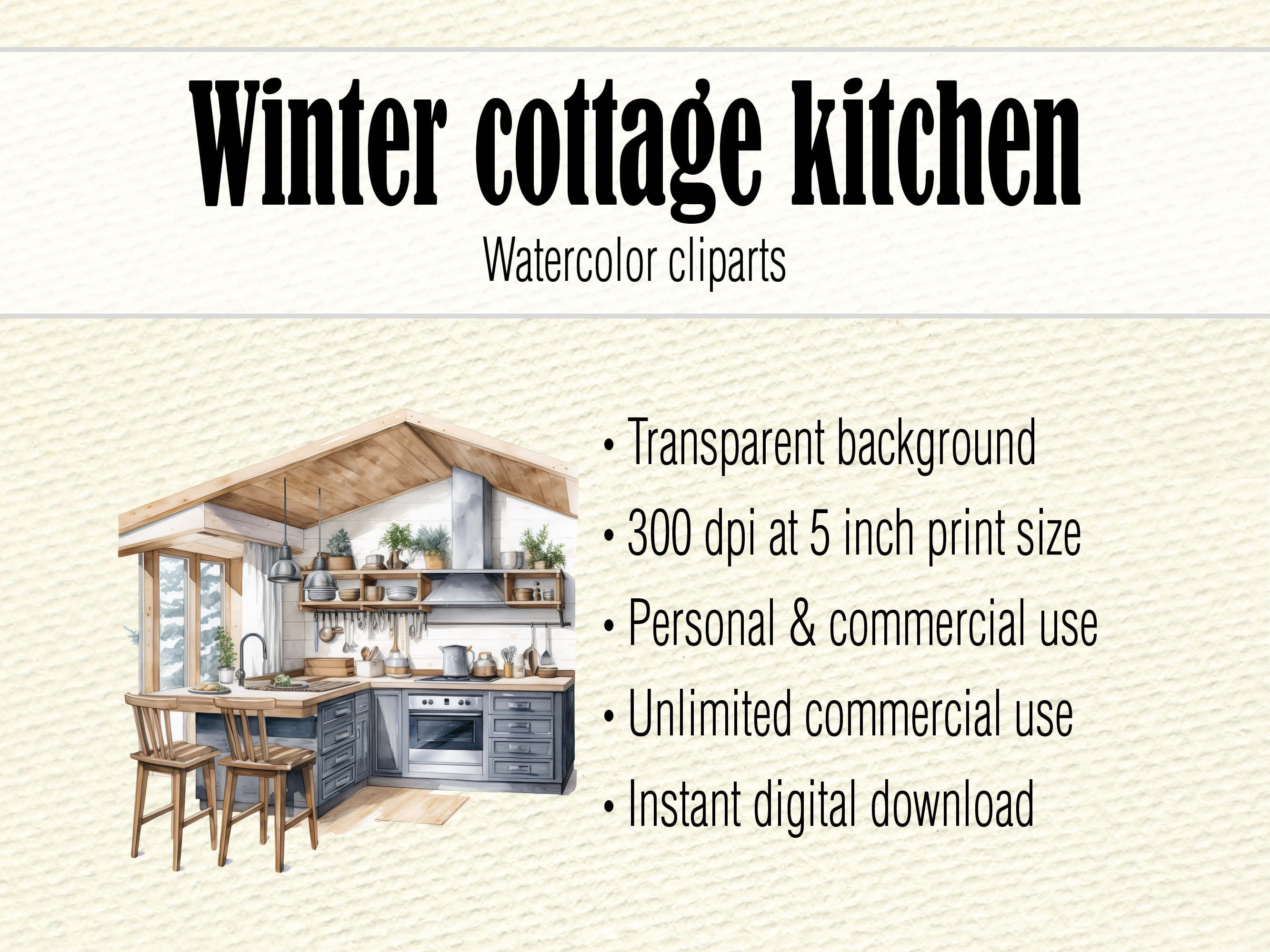 Winter Cottage Kitchen Clipart, Christmas Kitchen Baking Clipart ...