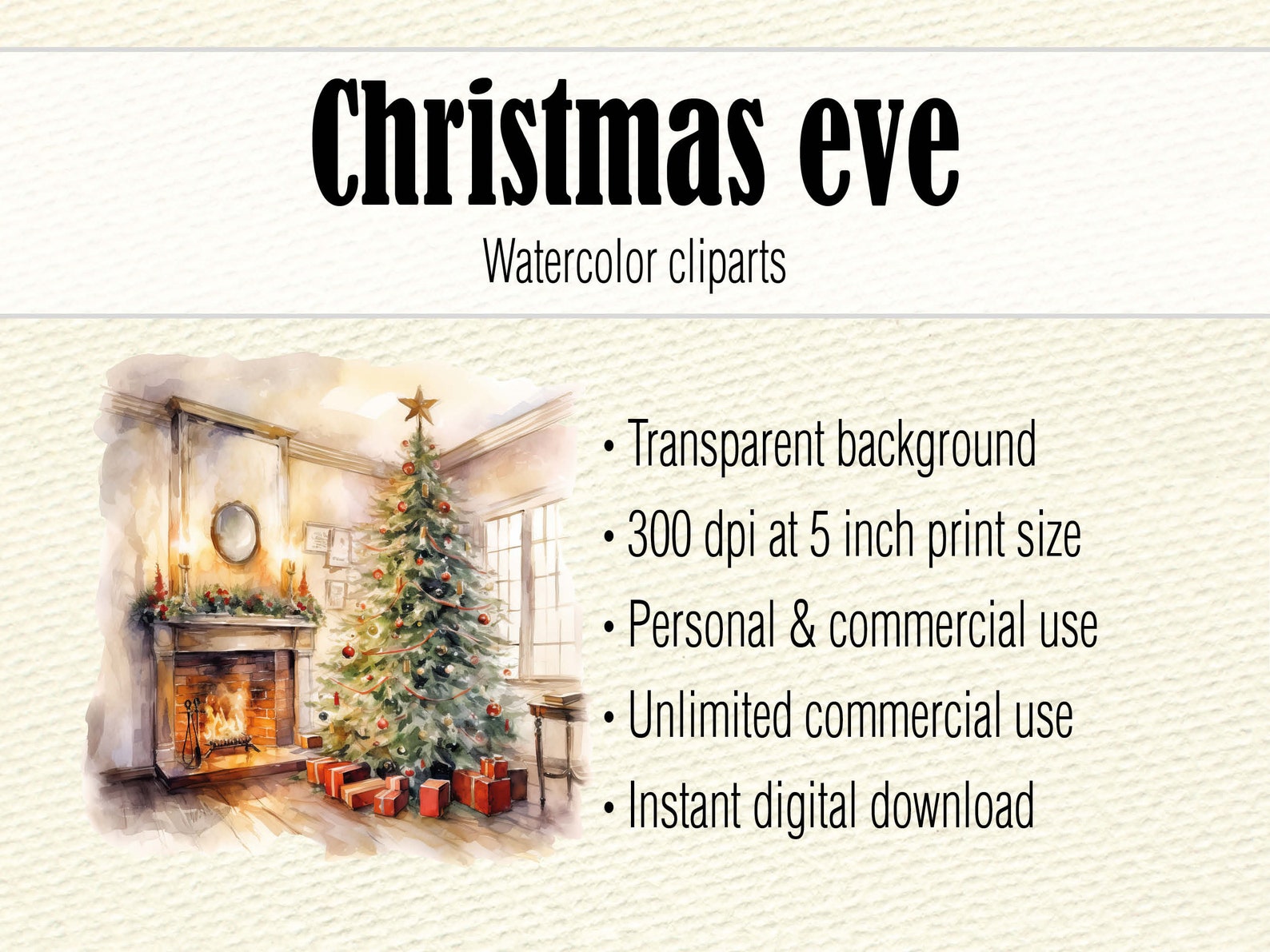 Christmas Scene Clipart, Watercolor Classic Christmas PNG, Christmas ...