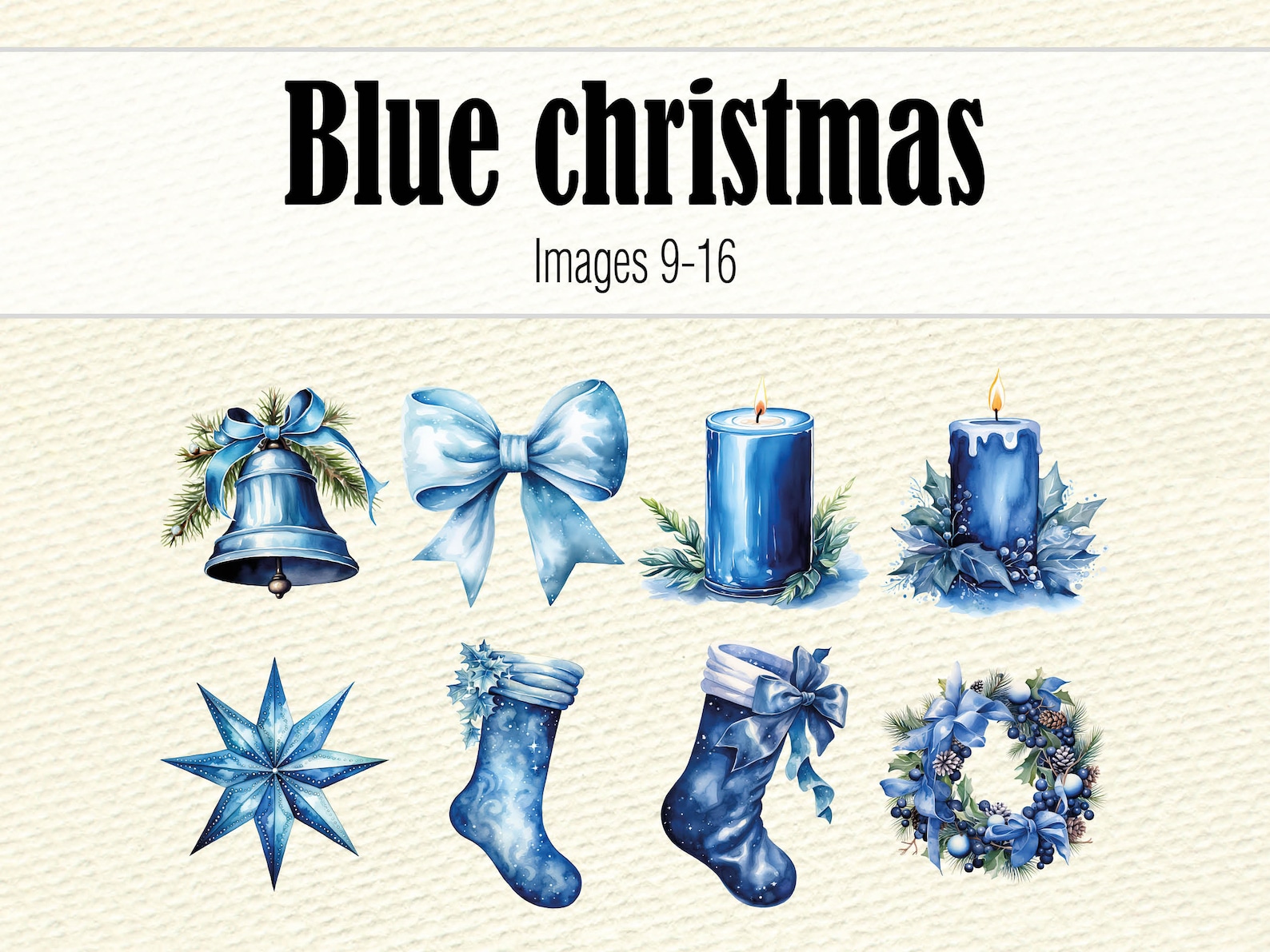 Blue Christmas Clipart, Watercolor Blue Christmas PNG Bundle, Blue ...
