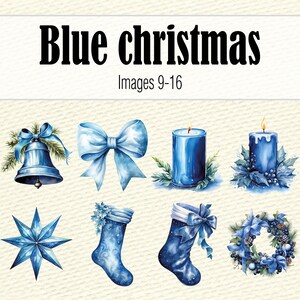 Blue Christmas Clipart, Watercolor Blue Christmas PNG Bundle, Blue ...