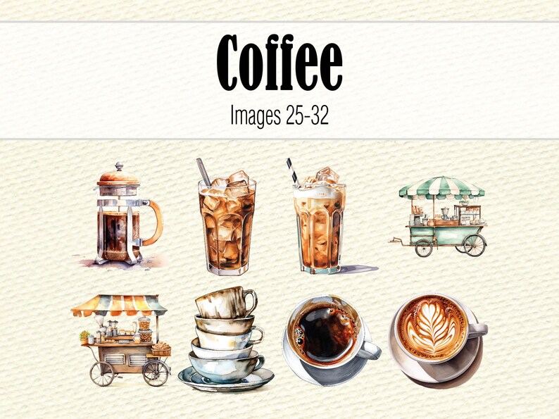 Watercolor Coffee Clipart Iced Coffee PNG Coffee Cup - Etsy