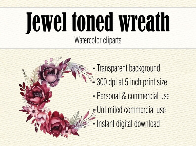 Watercolor Jewel Tone Floral Clipart Jewel Tone Wedding - Etsy