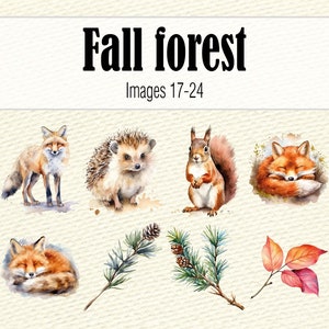 Watercolor Autumn Clipart, Woodland Animals Fall Leaves Clipart, Cute ...
