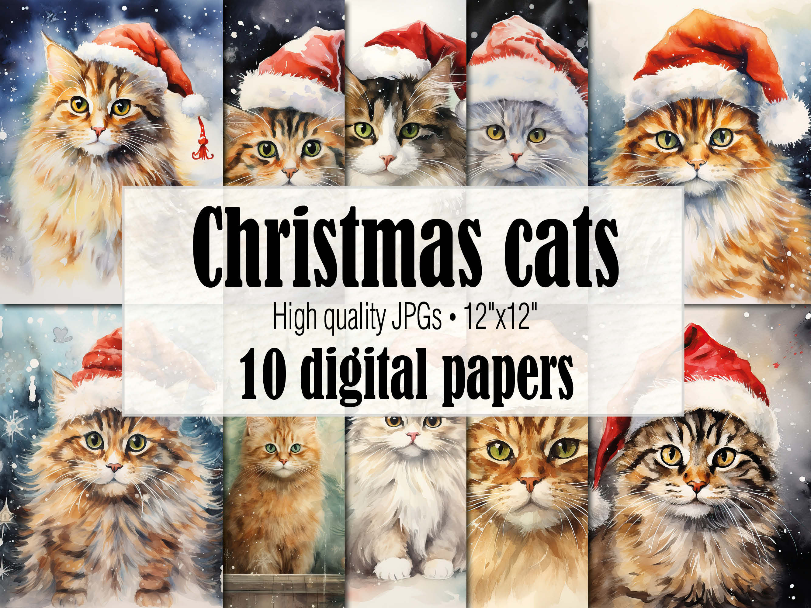 Cat Christmas Printable, Cat Wrapping Paper Winter Digital Paper ...
