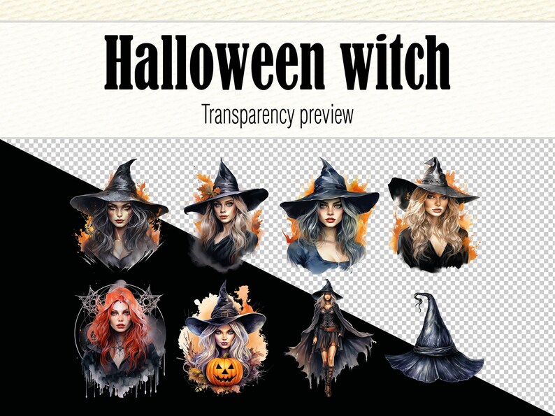 Halloween Witch Clipart, Gothic Witch Junk Journal Halloween Graphics ...