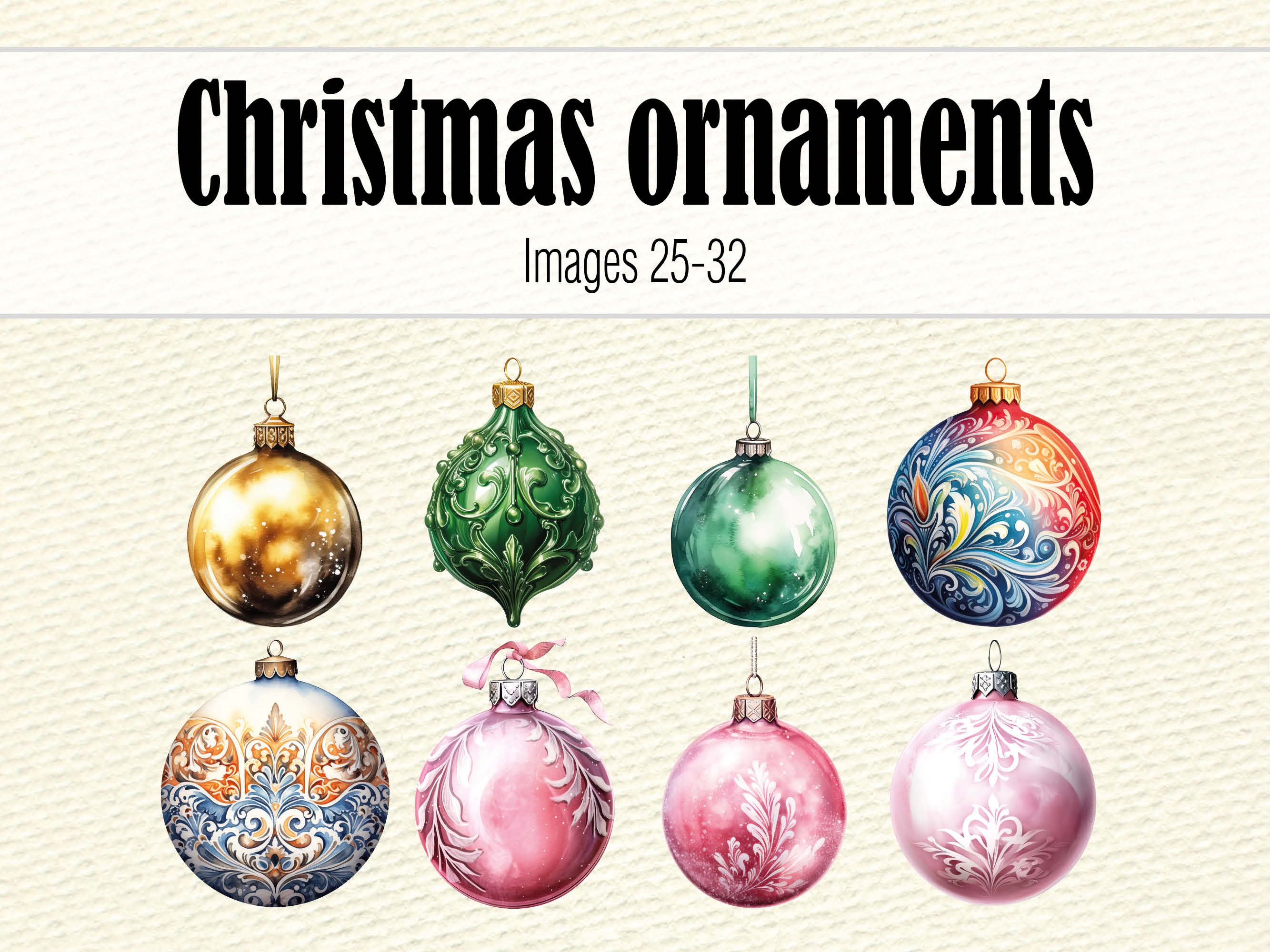 Christmas Ornaments Clipart, Watercolor Christmas Clipart, Ornament PNG ...