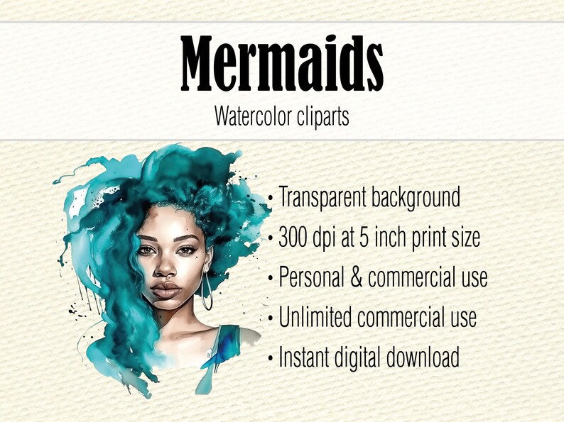 Watercolor Mermaid Clipart, Mermaid PNG, Sea Life Clipart, Underwater ...