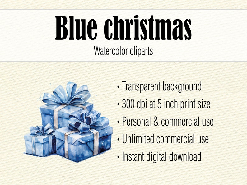 Blue Christmas Clipart Watercolor Blue Christmas PNG Bundle - Etsy