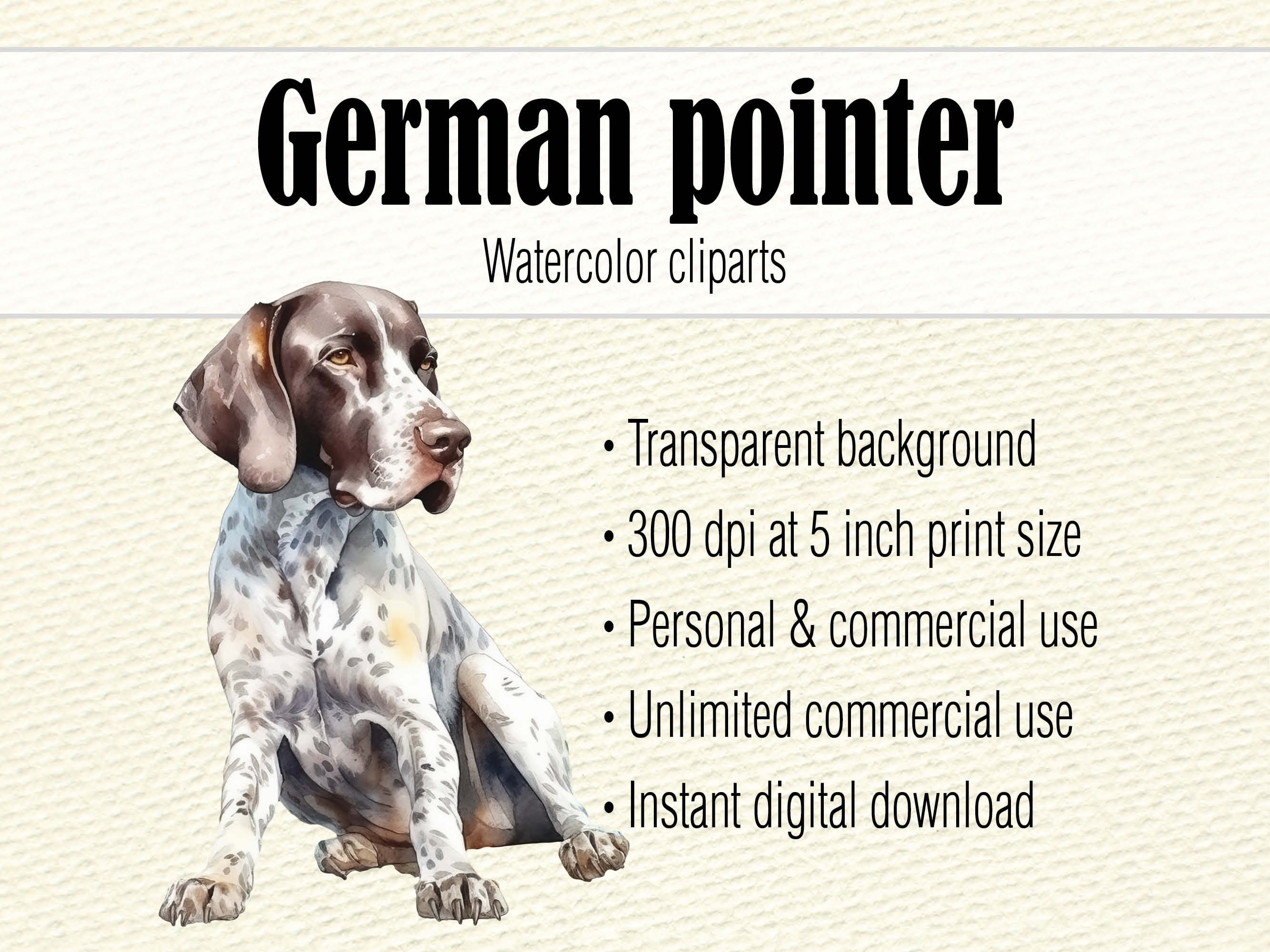Watercolor German Pointer Clipart, Watercolor Dog Clipart, Dog Portrait ...