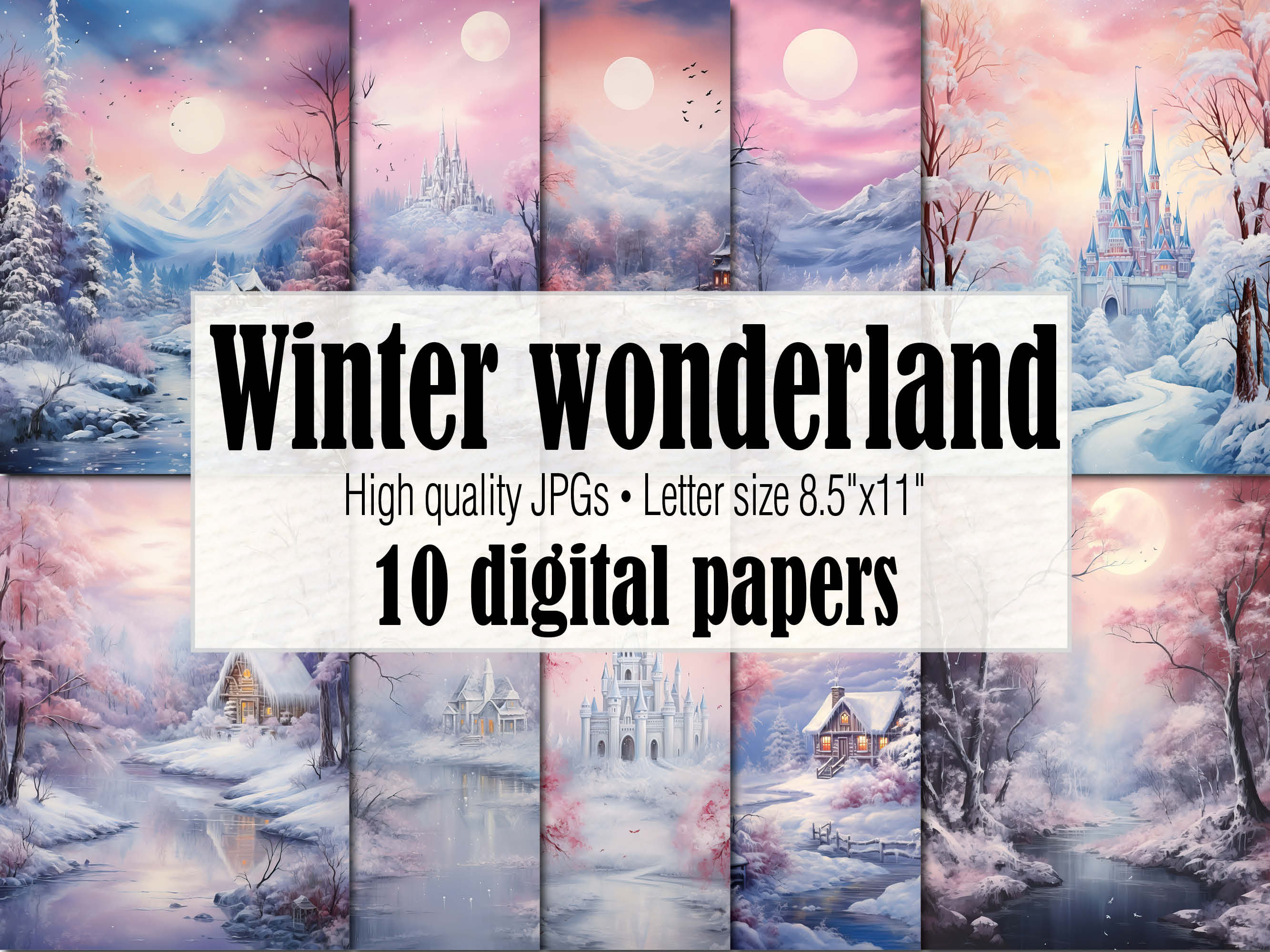 Winter Wonderland Winter Digital Paper, Winter Landscape Forest Scene ...