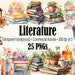 Watercolor Literature Clipart, Book Stack Clipart Bookshelf, Bookish ...
