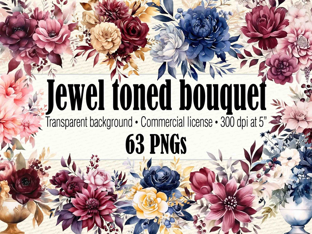 Watercolor Jewel Tone Floral Clipart, Jewel Tone Wedding Clipart ...