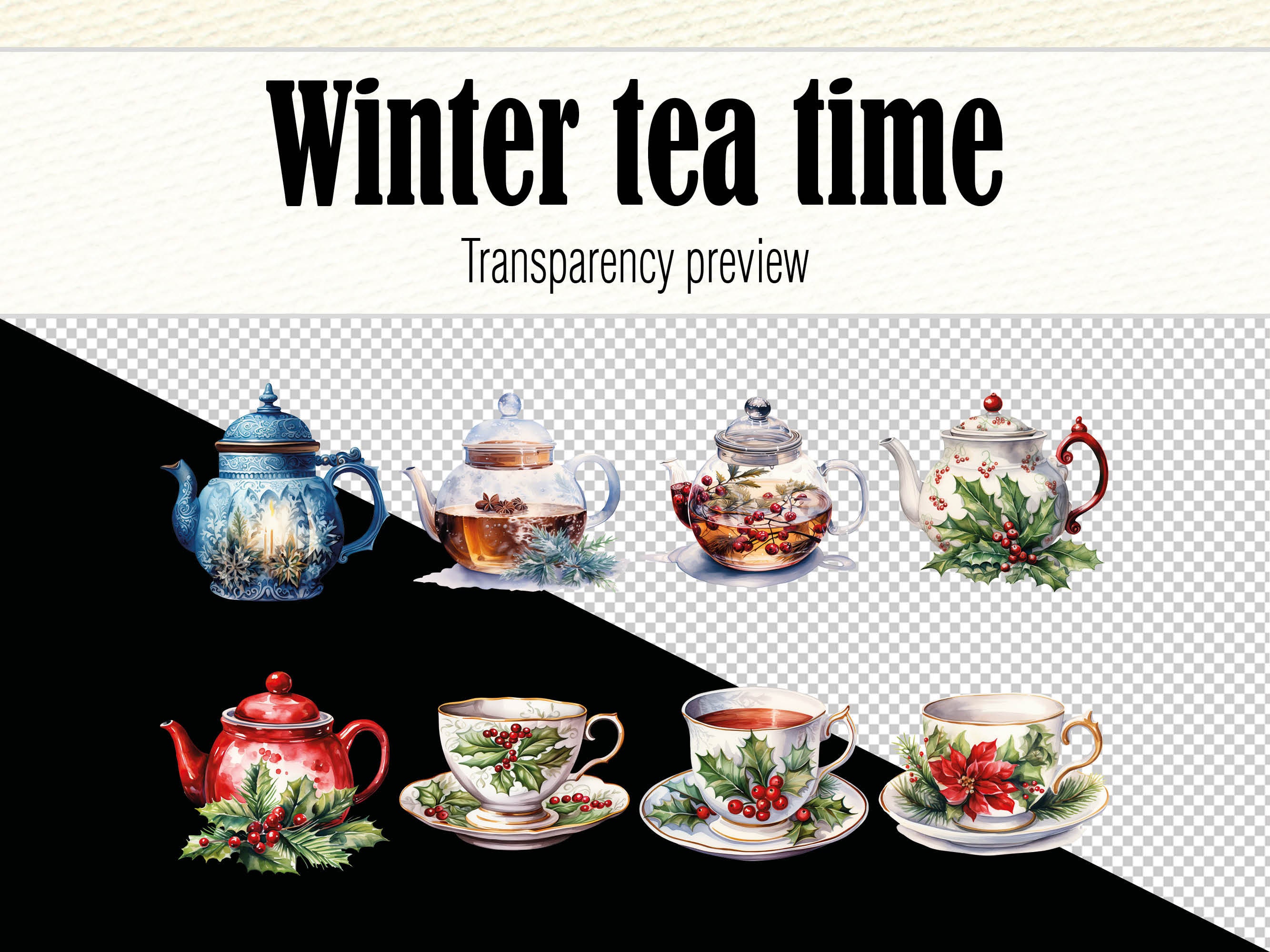 Watercolor Teapot Clipart, Cozy Winter Tea Cup Clipart PNG, Tea Party ...