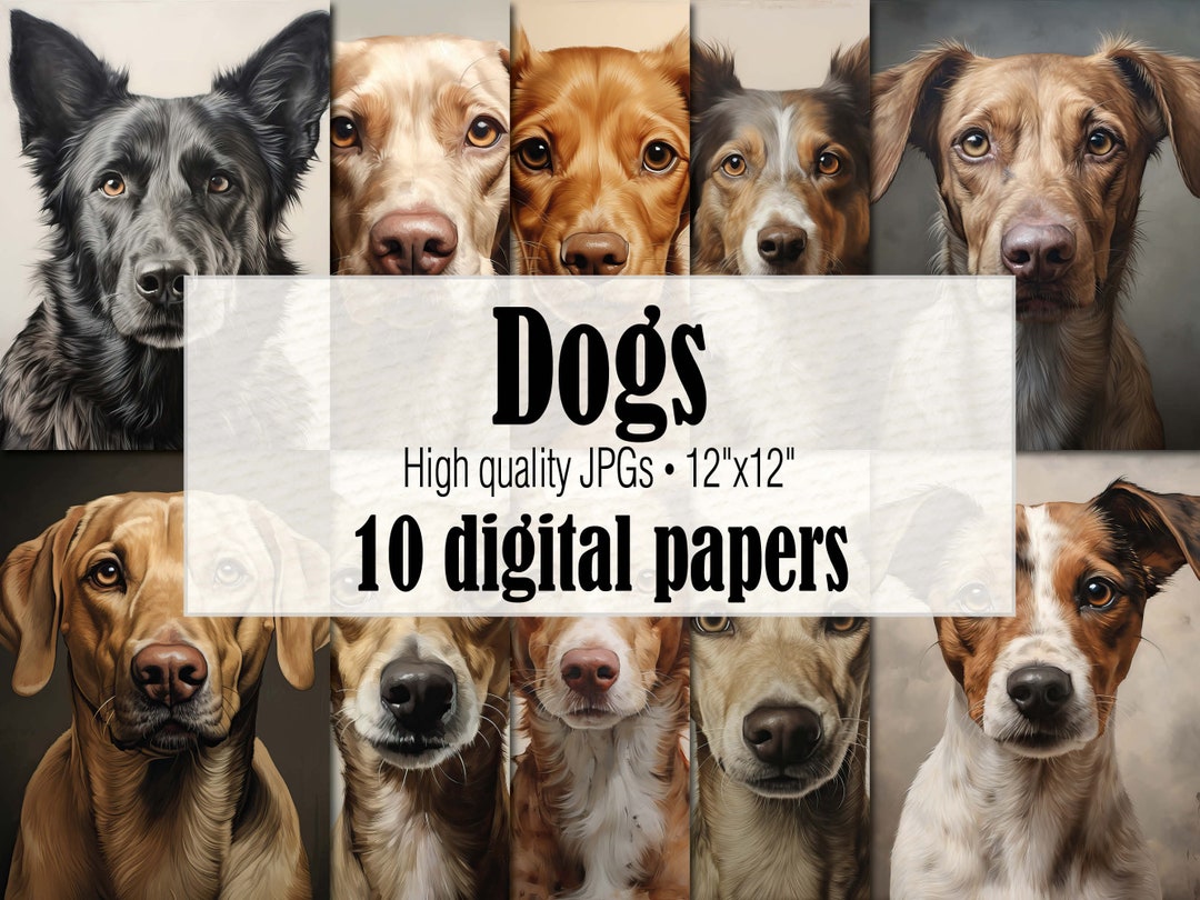 Dog Portrait Digital Paper, Dog Wallpaper Dog Painting, Dog Junk ...