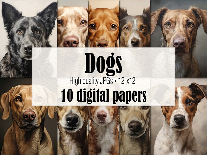 Dog Portrait Digital Paper, Dog Wallpaper Dog Painting, Dog Junk ...