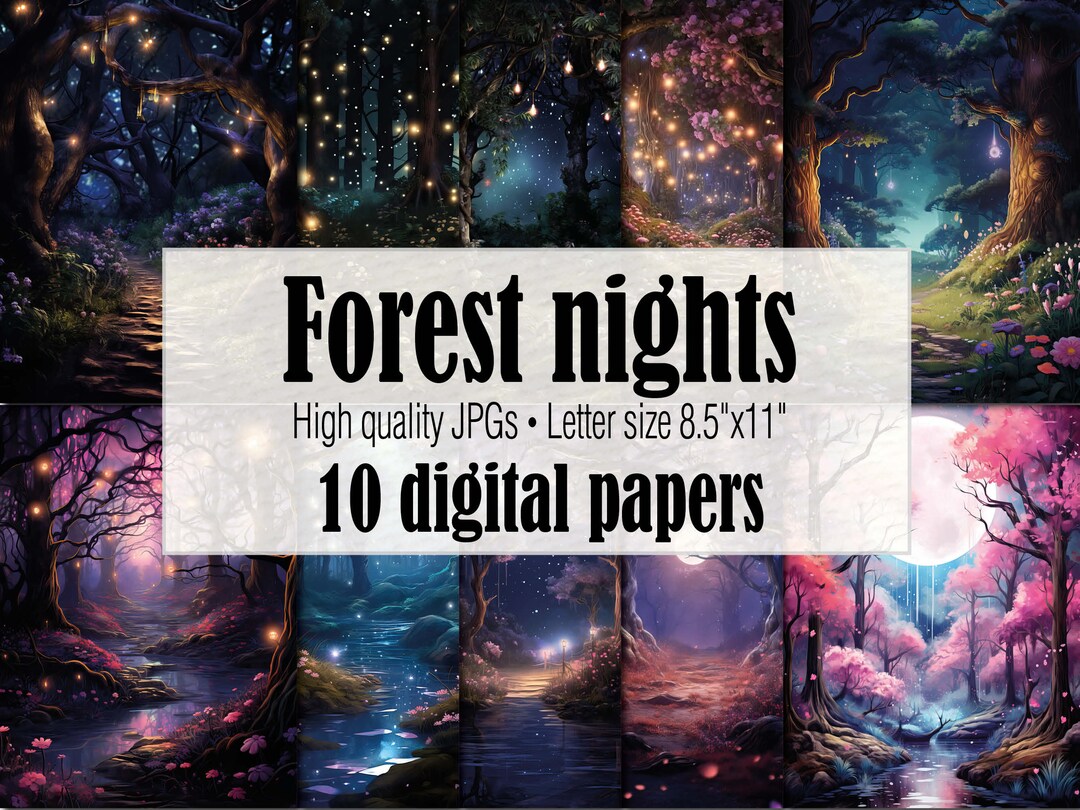 Magical Forest Digital Paper, Night Enchanted Forest Wallpaper, Fairy ...