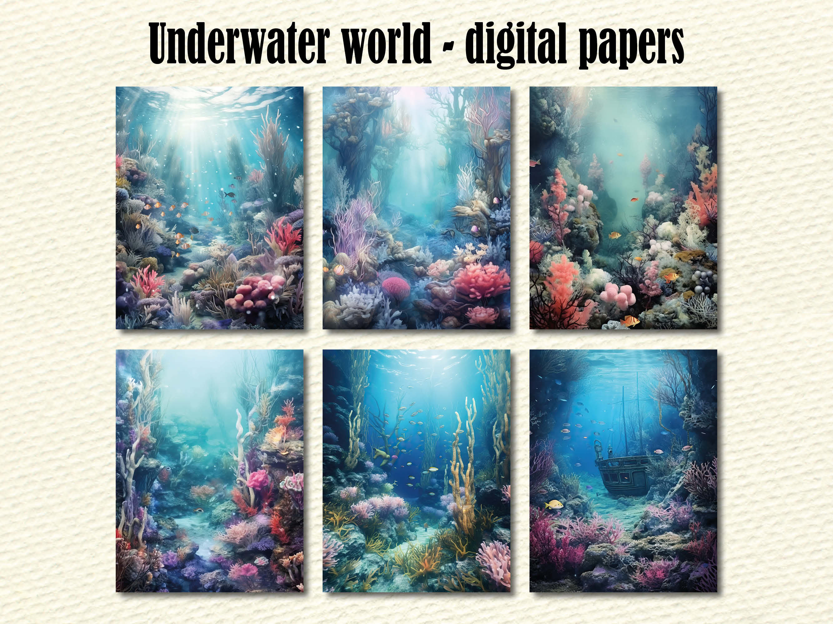 Underwater Digital Paper, Under the Sea Background, Mermaid Junk ...