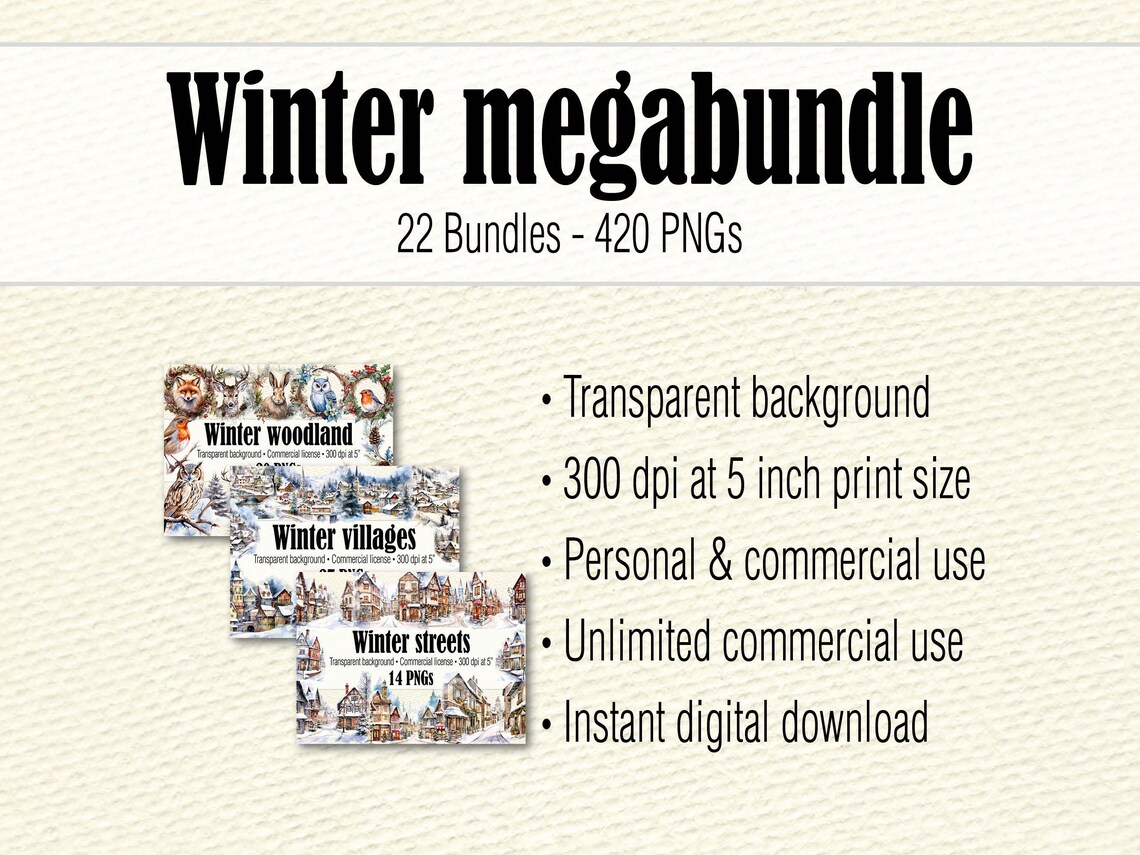 Winter Clipart Mega Bundle, Christmas Clipart Bundle, Winter PNG Bundle ...