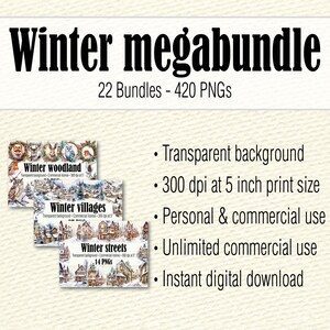 Winter Clipart Mega Bundle, Christmas Clipart Bundle, Winter PNG Bundle ...