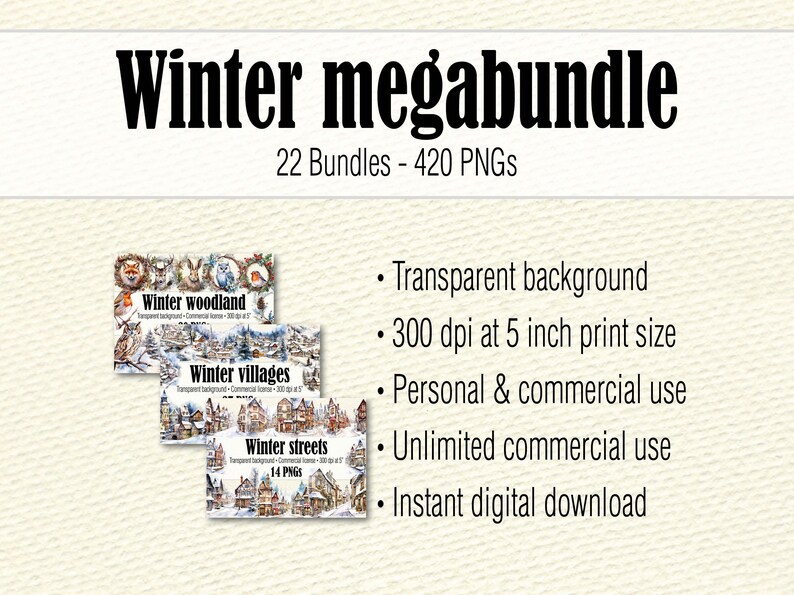 Winter Clipart Mega Bundle, Christmas Clipart Bundle, Winter PNG Bundle ...