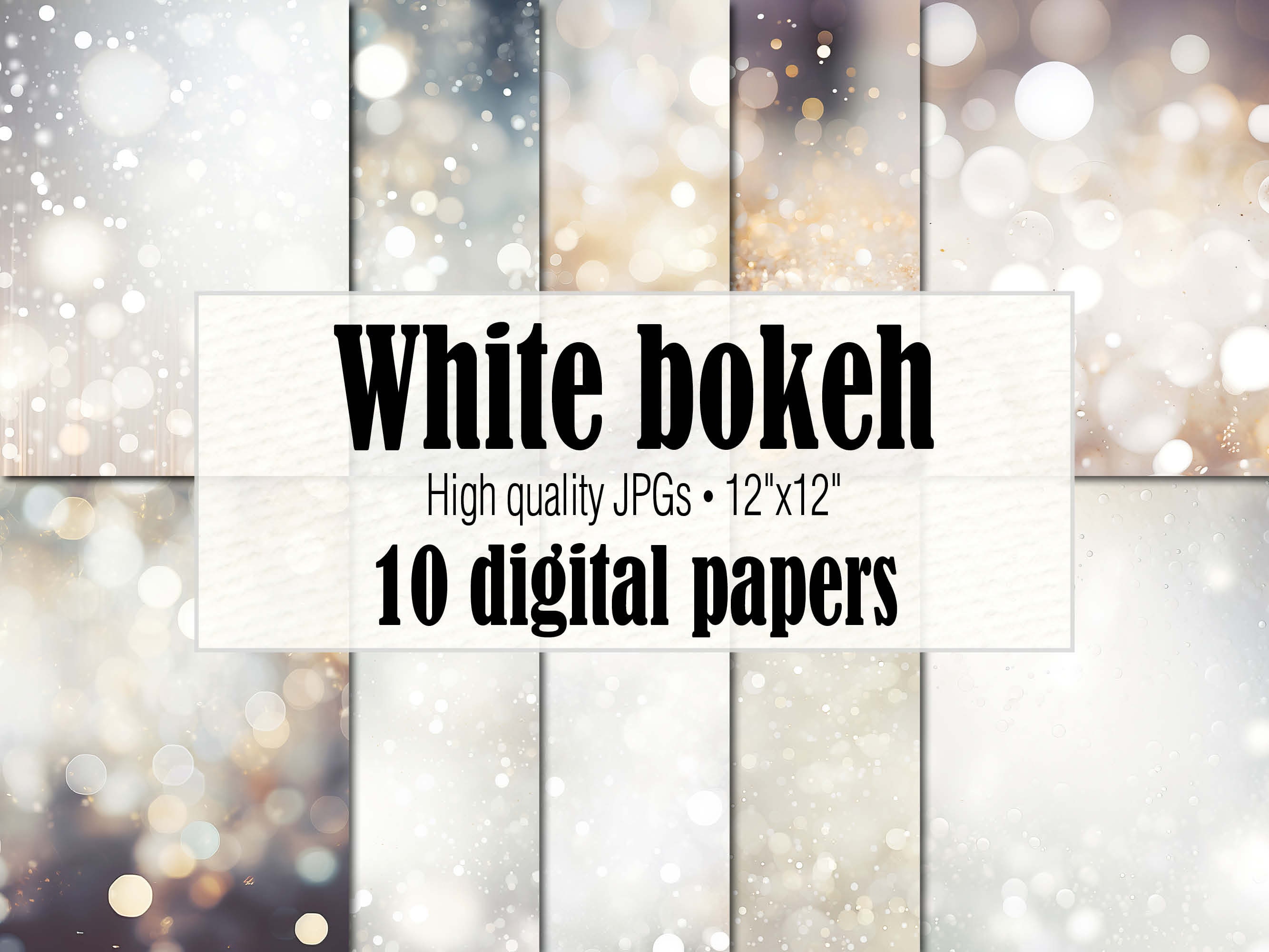 White Bokeh Digital Paper, Christmas Bokeh Overlay, White Glitter Bokeh ...