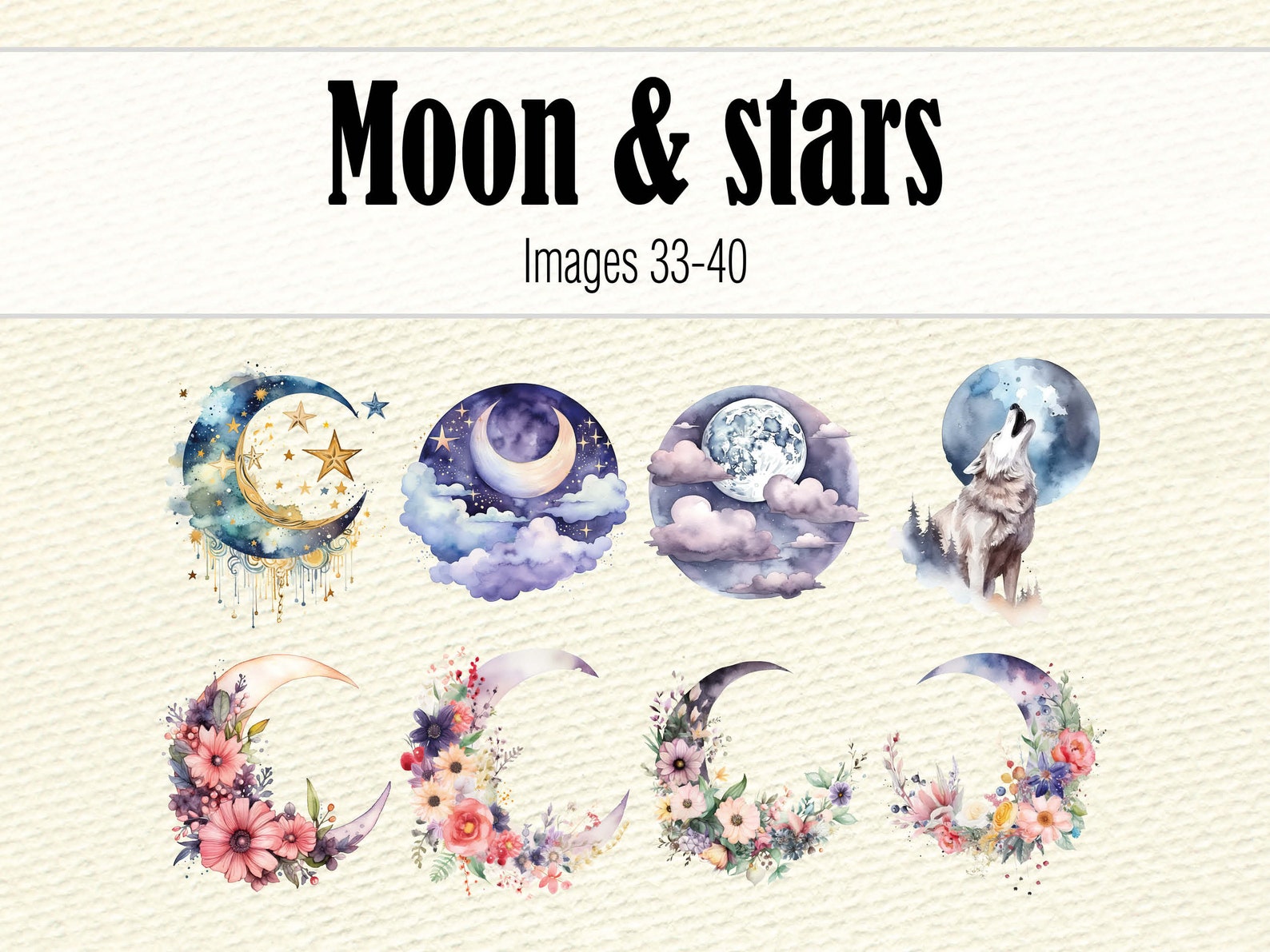 Watercolor Moon Star Clipart Floral Moon PNG Stars PNG Moon - Etsy