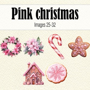 Pink Christmas PNG Bundle, Watercolor Christmas Clipart, Pink ...