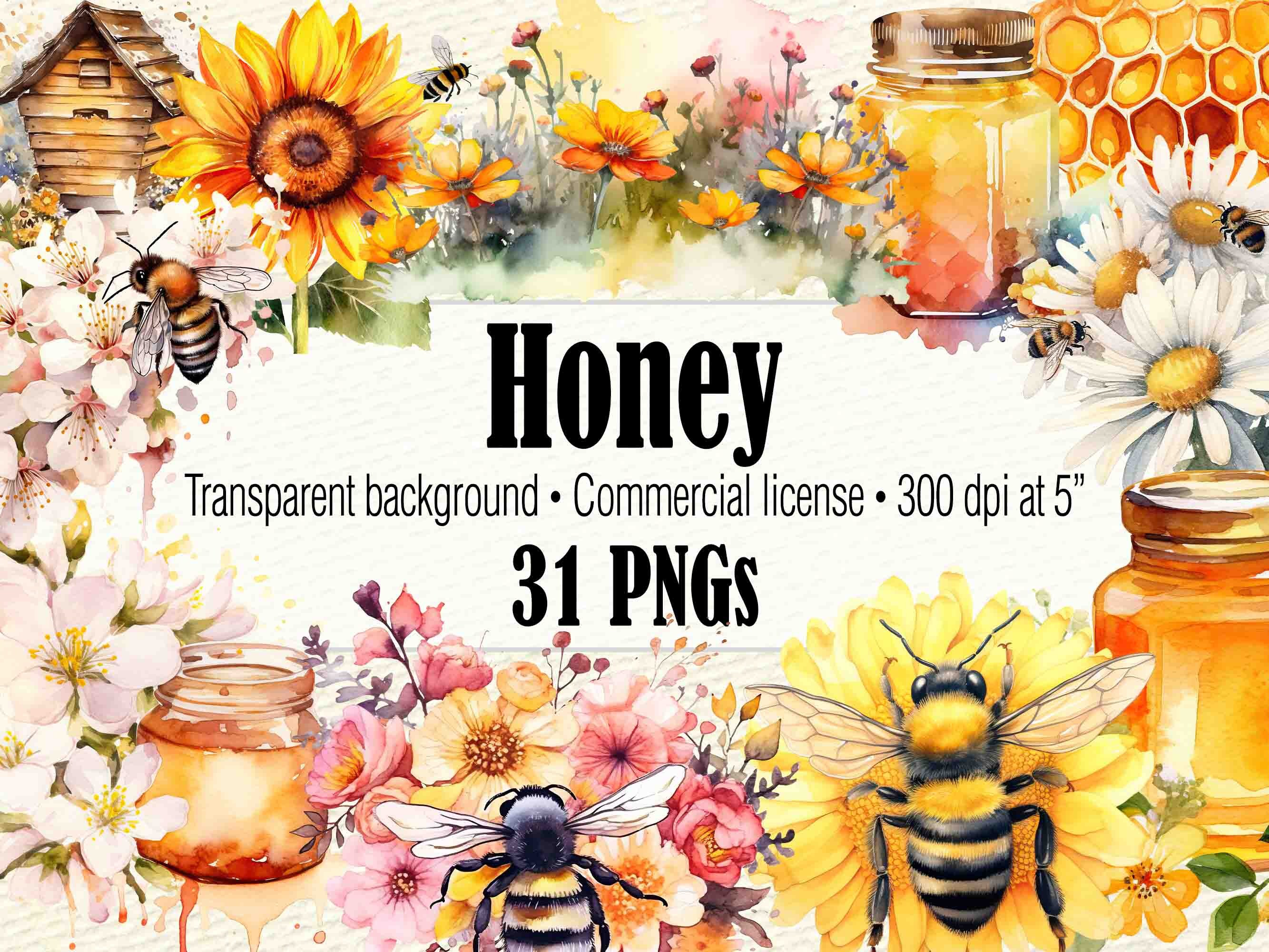 Watercolor Honey Clipart Bee Clipart Honey Bee PNG Bee Hive - Etsy