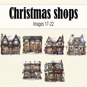 Storefront Watercolor Winter Village Clipart, Christmas Village ...