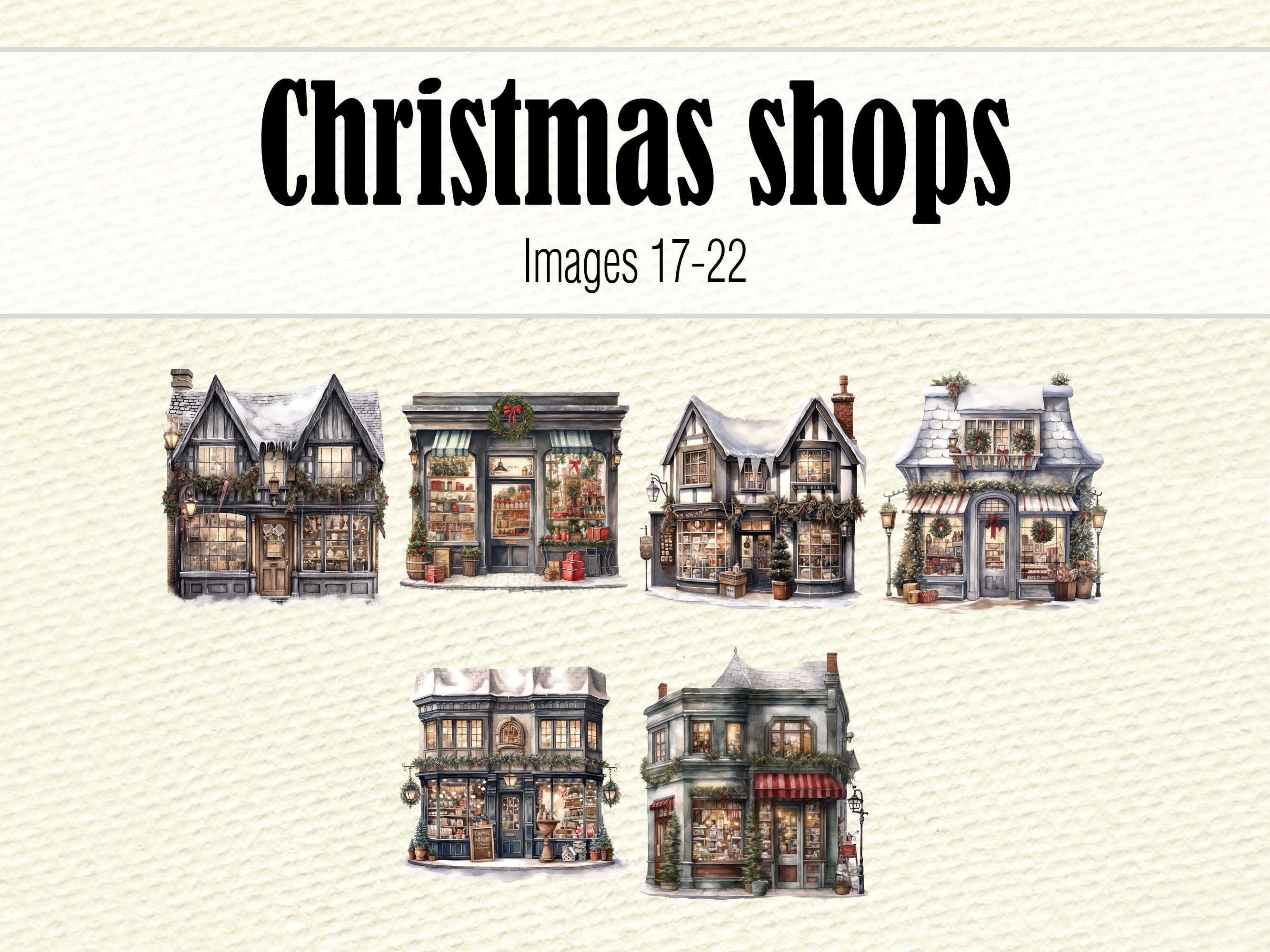 Storefront Watercolor Winter Village Clipart, Christmas Village ...