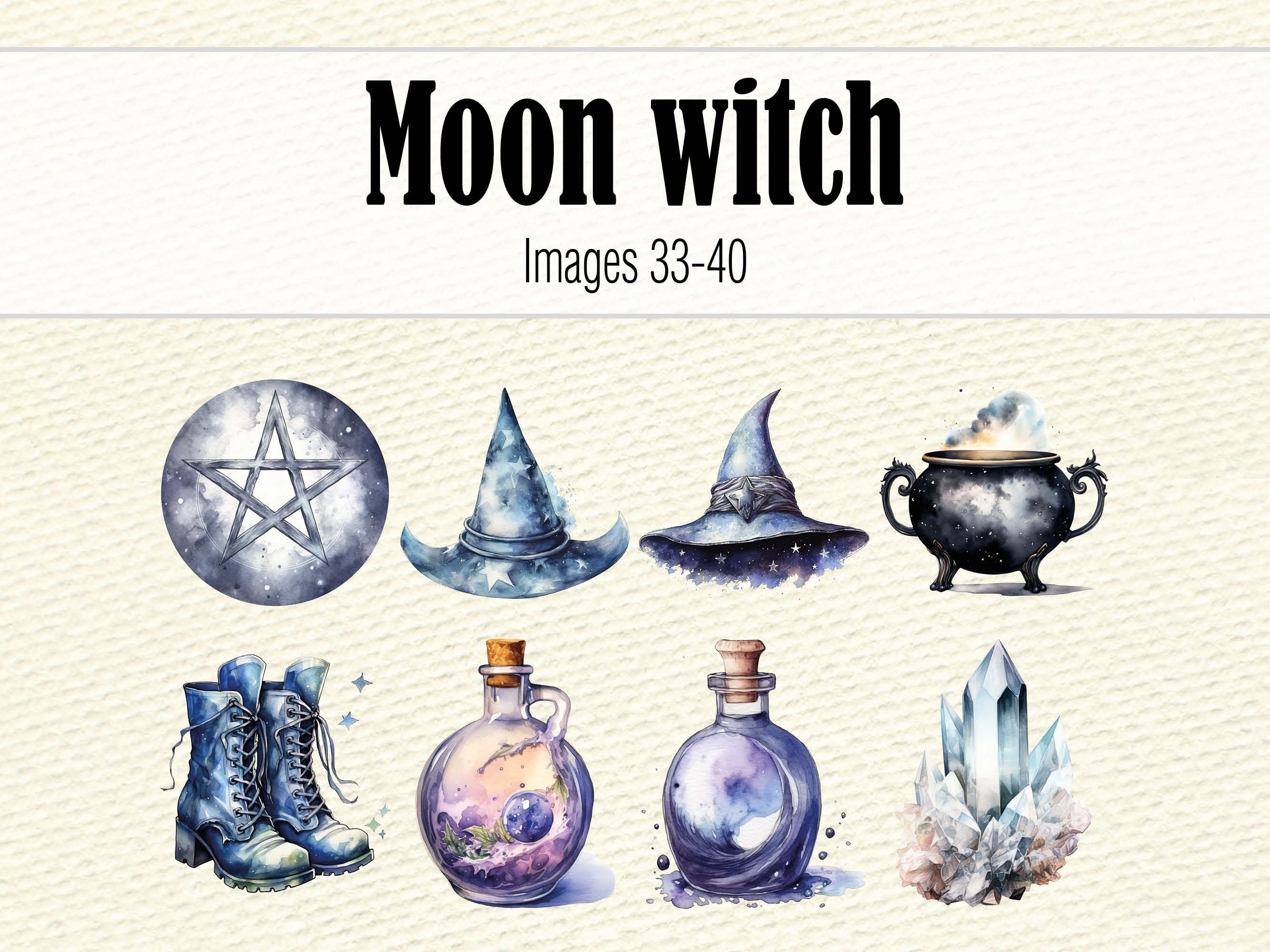 Moon Witch Clipart Watercolor Witch Junk Journal Witchy PNG - Etsy