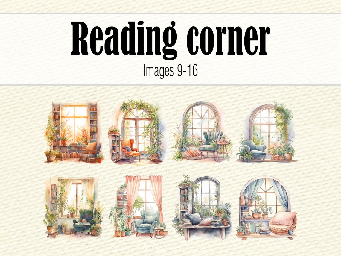 Reading Nook Books Clipart Book Nook Library Clipart Cozy - Etsy