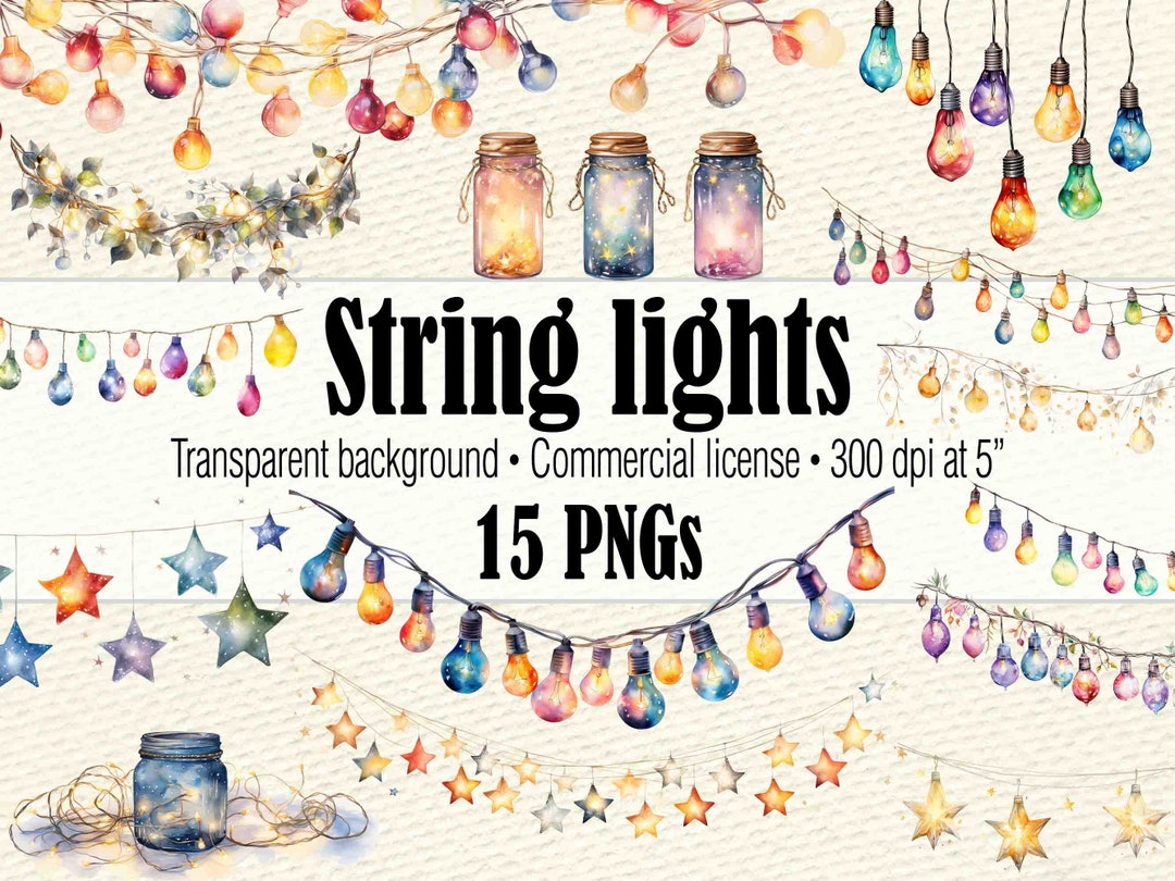 Watercolor Christmas Lights Clipart, Christmas String Lights Clipart ...