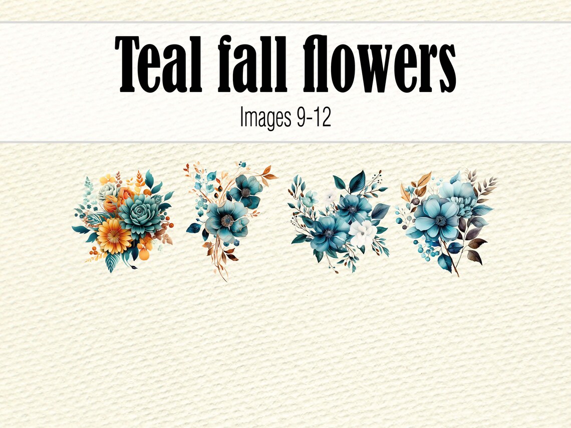 Teal Floral Clipart Teal Fall Clipart Blue Flowers PNG Dark - Etsy
