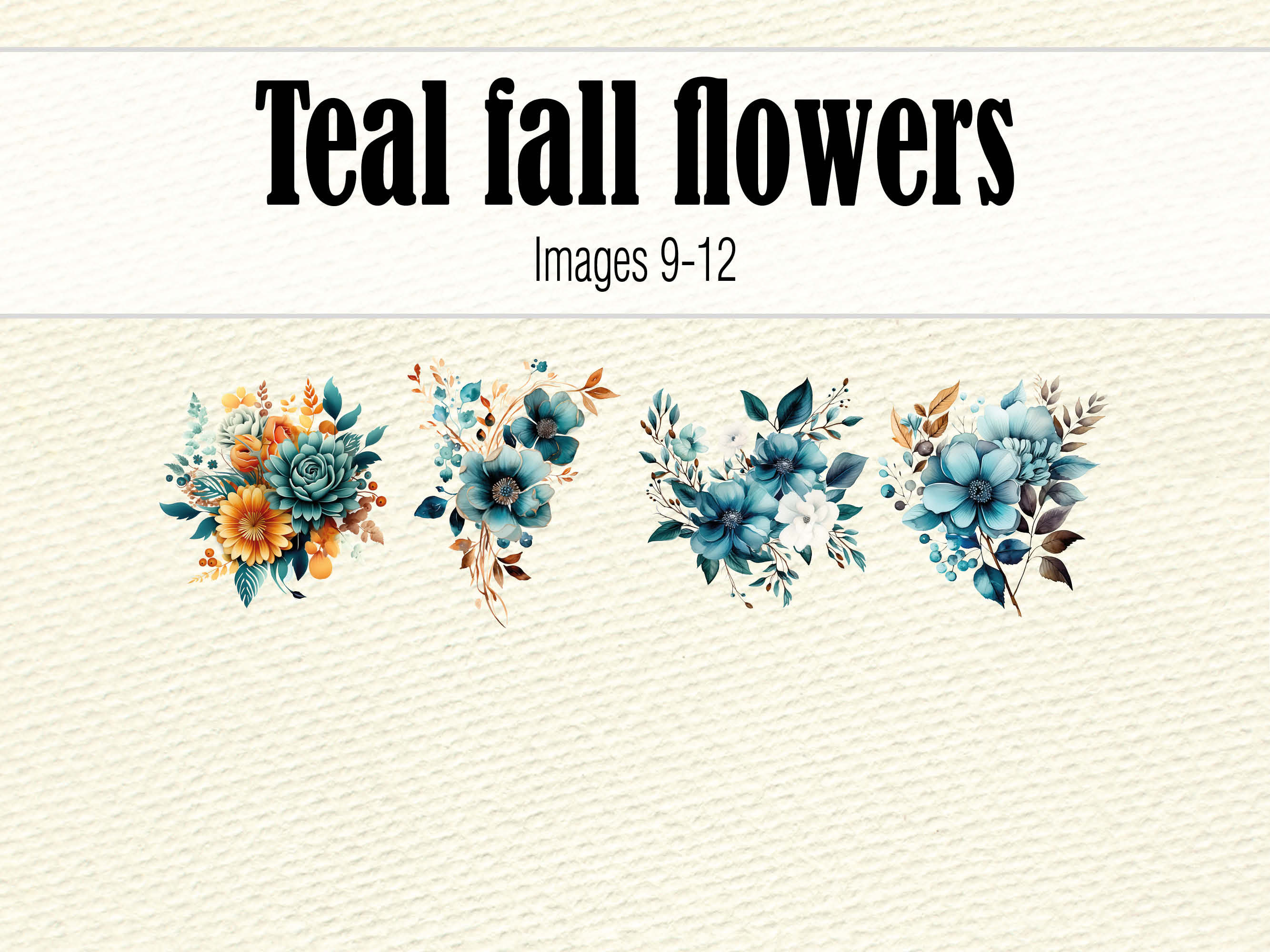 Teal Floral Clipart, Teal Fall Clipart, Blue Flowers PNG, Dark Blue ...