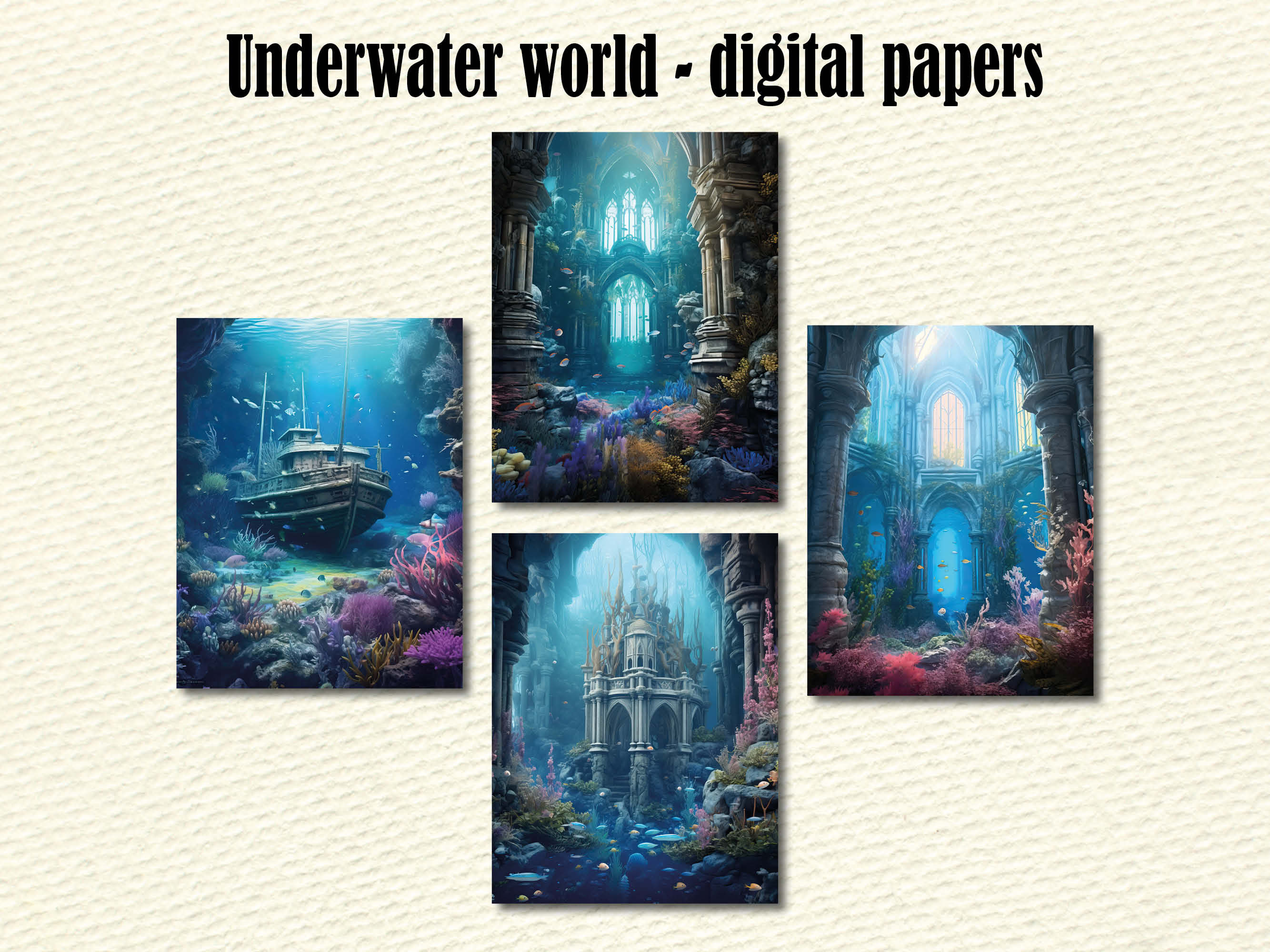 Underwater Digital Paper, Under the Sea Background, Mermaid Junk ...