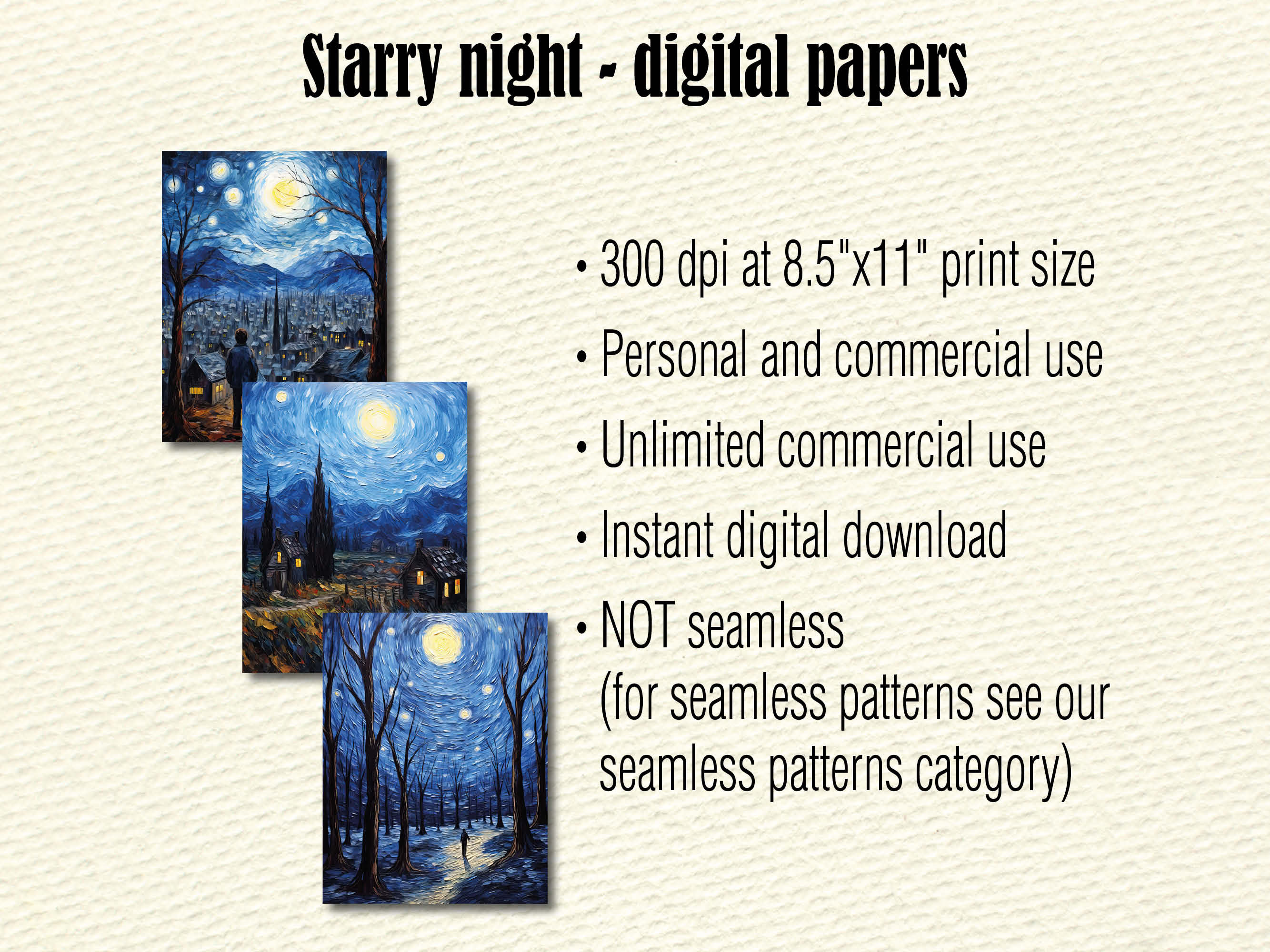 Starry Night Paper, Van Gogh Download Digital Paper, Under the Stars ...