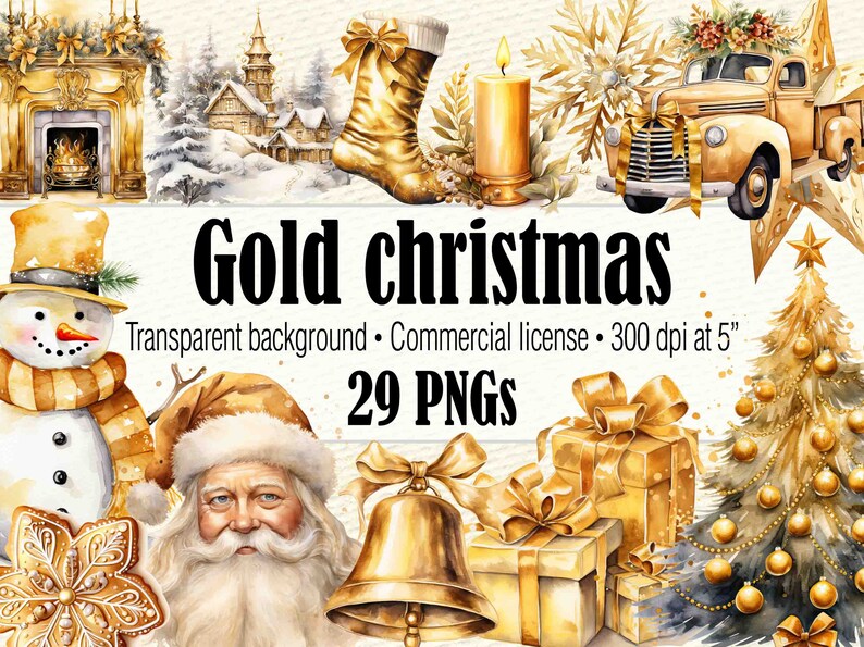 Gold Christmas Clipart, Gold Snowflake PNG, Christmas PNG Bundle ...