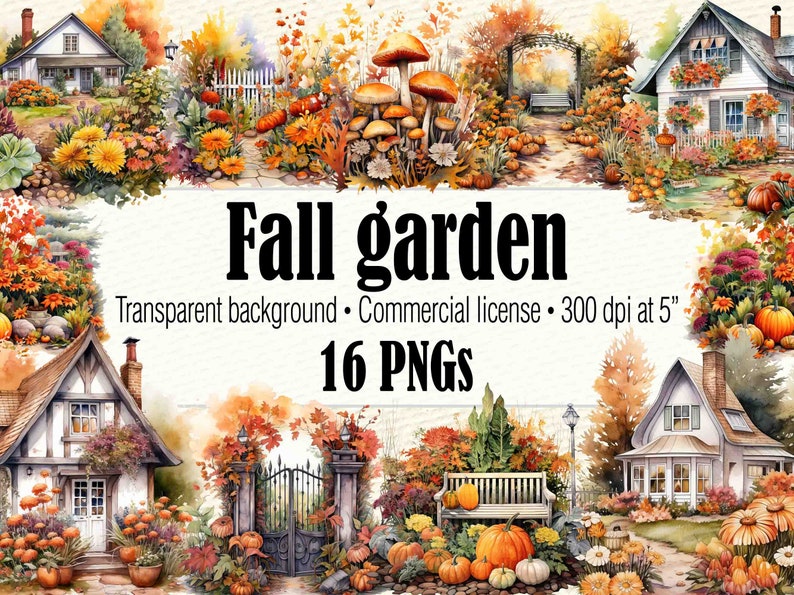 Fall Garden Clipart, Garden Junk Journal, Autumn Garden Gate Farmhouse ...
