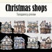 Storefront Watercolor Winter Village Clipart, Christmas Village ...