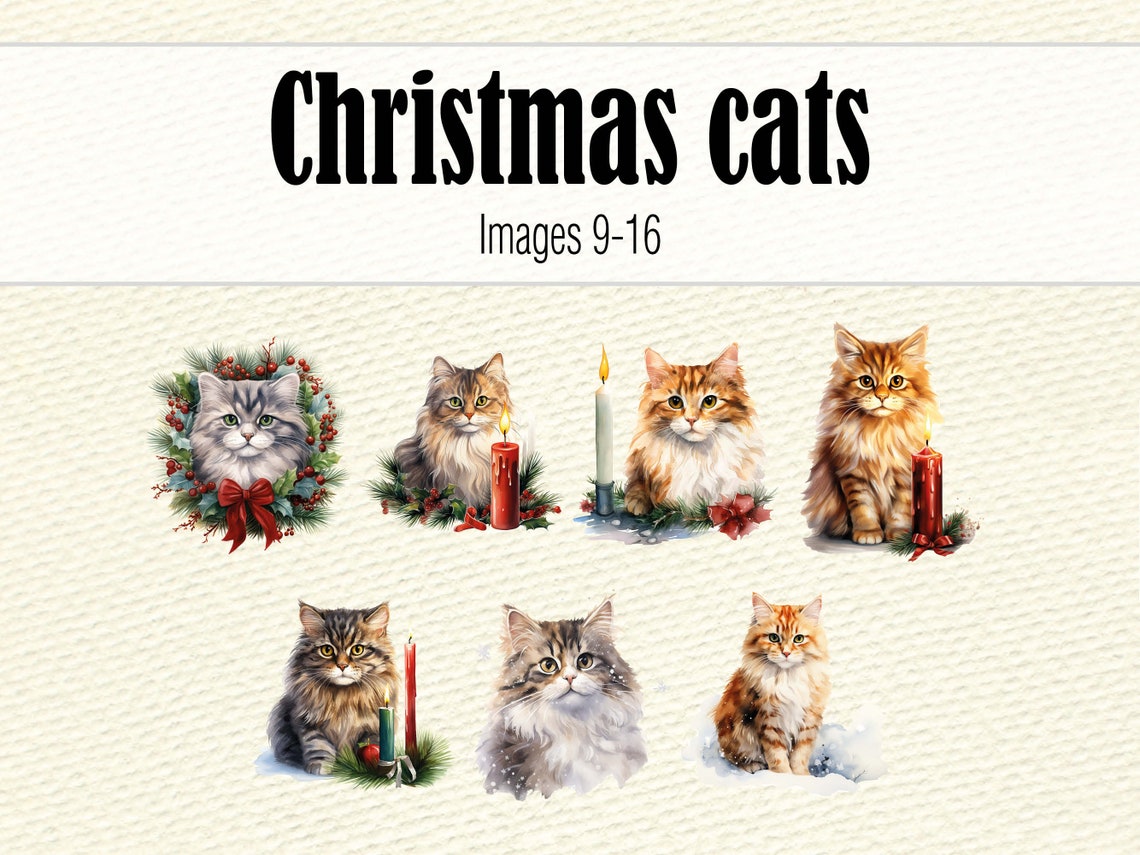Christmas Cat Clipart, Cat Christmas PNG, Meowy Christmas Ephemera ...