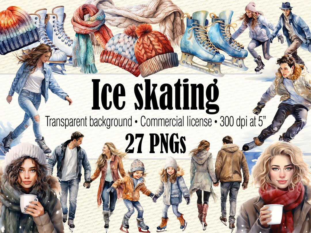 Ice Skating PNG, Figure Skating Watercolor Winter Scene Clipart, Ice ...