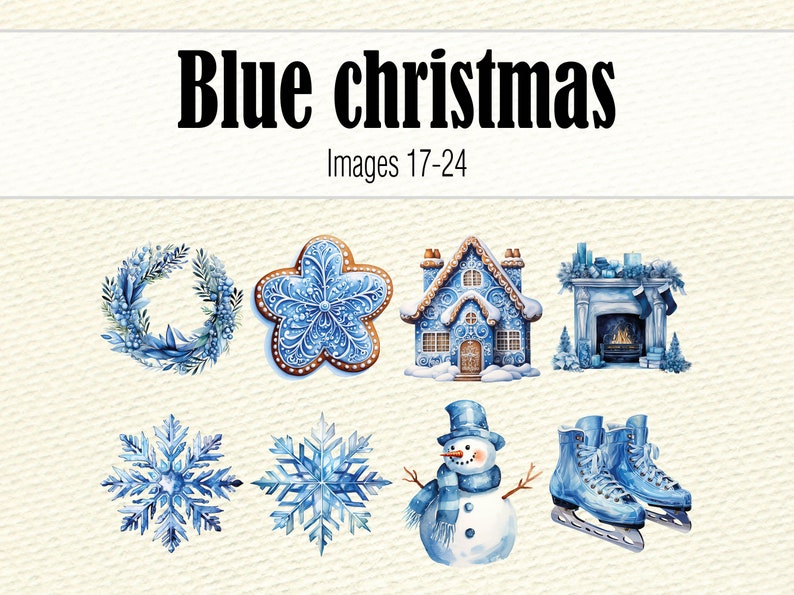 Blue Christmas Clipart Watercolor Blue Christmas PNG Bundle - Etsy