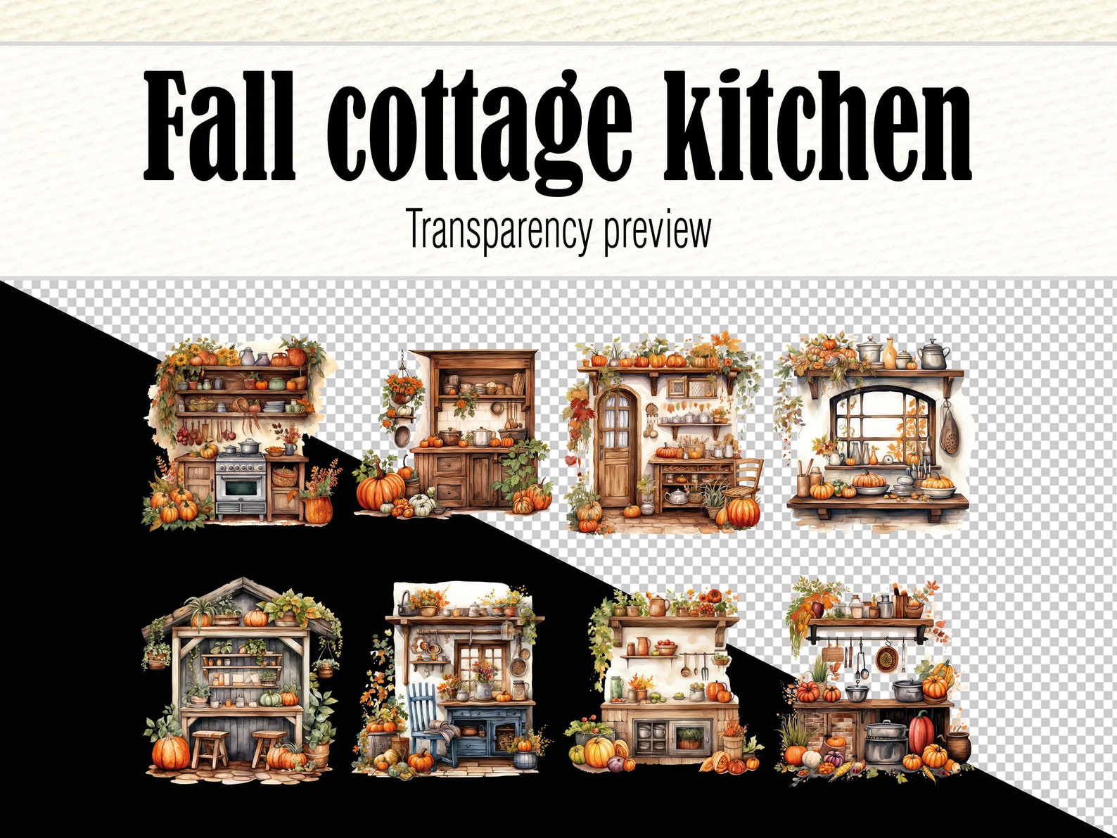 Fall Cottage Kitchen Clipart, Farmhouse Vintage Kitchen PNG ...