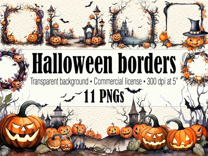 Halloween Border Clipart, Halloween Frame Clipart, Halloween Wreath ...