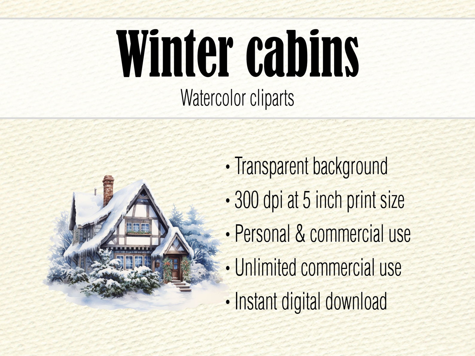 Winter Cabin Clipart, Snow Scene Clipart, Watercolor Winter Village ...