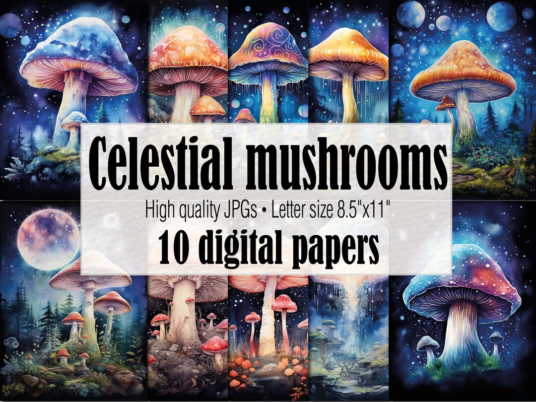 Magic Mushroom Digital Paper, Fantasy Mushroom Wallpaper, Fairy ...