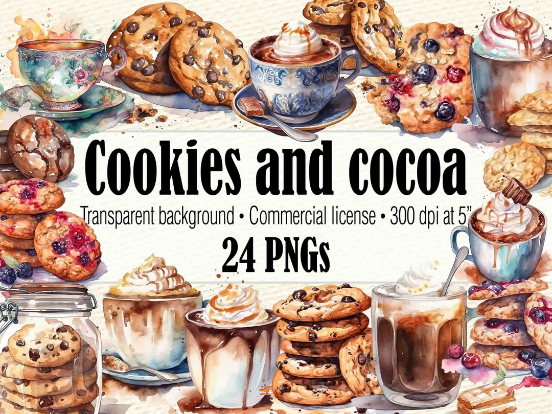 Cookies and Cocoa Watercolor Clipart, Hot Cocoa Clipart, Hot Chocolate ...